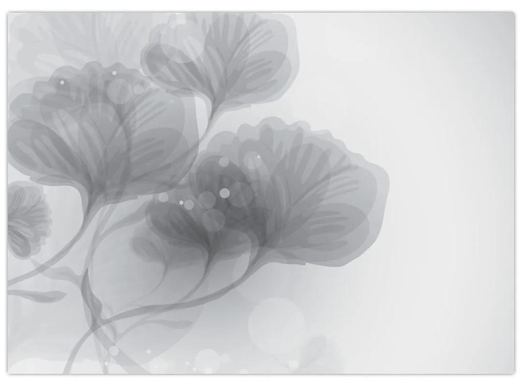 Skleněný obraz květin v šedých odstínech (70x50 cm)