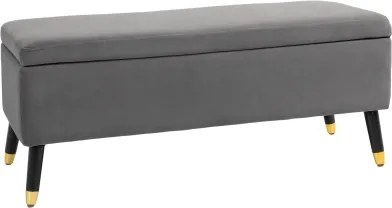 HOMCOM sedací lavička, čalouněná lavička s úložným prostorem, truhlica, kov, pěna, kaučukové dřevo, uhlově šedá, 110 x 43 x 45 cm