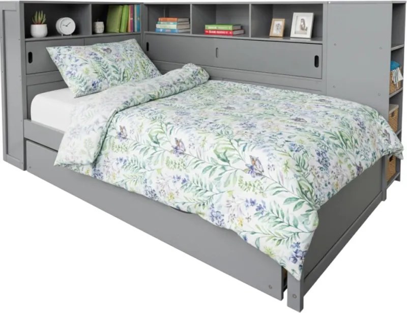 Postel s regály a přistýlkou, šedá, 90x200, LENDON Kondela 0000412657