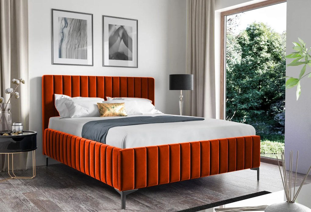 Eka Čalouněná postel INTIMA+ 140x200 cm Barva látky Trinity: (2317) Oranžová, Úložný prostor: S dřevěným rámem úložného prostoru