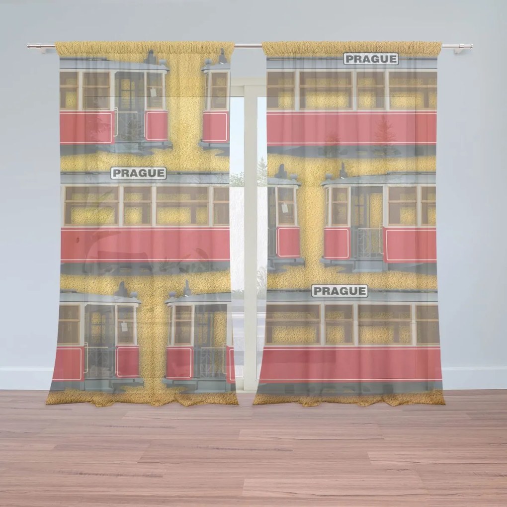 Sablio Záclony Pražské historické tramvaje Žlutý Pattern: 2ks 150x250cm