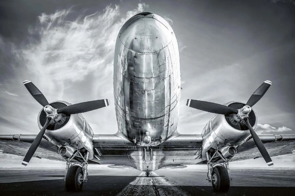 DIMEX | Samolepicí vliesová fototapeta na zeď Historické letadlo MA-5-2822 | 375 x 250 cm | bílá, černá, metalická