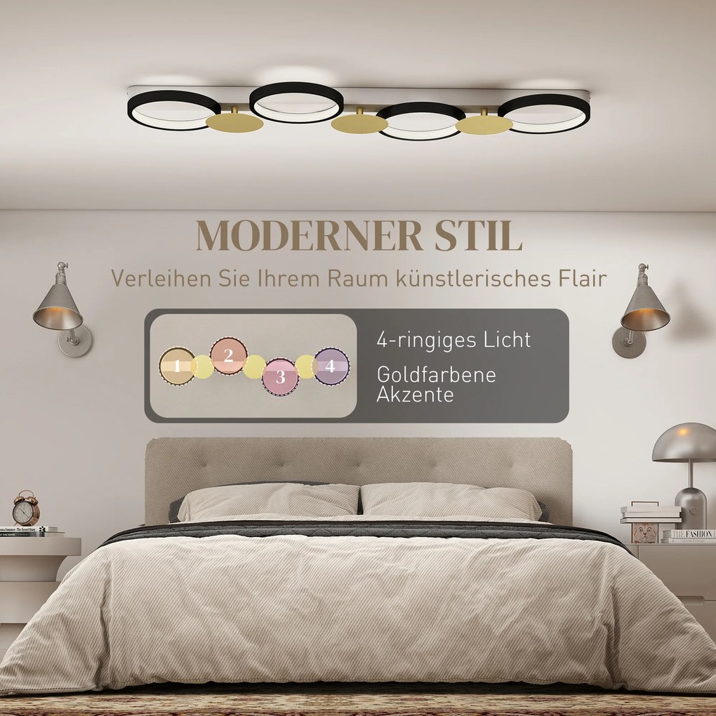Stropní svítidlo LED 38W 1500LM 3000K-6500K Stropní svítidlo Lampa do obývacího pokoje se 4 žárovkami dálkové ovládání Černá+zlatá