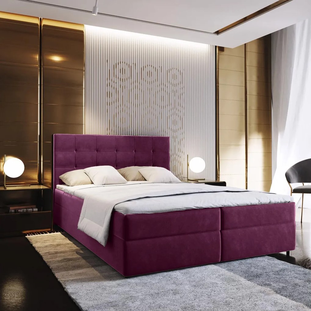 Čalouněná postel boxspring GLORIEN 180x200 cm purpurová Matrace: Matrace Bonell pružinová
