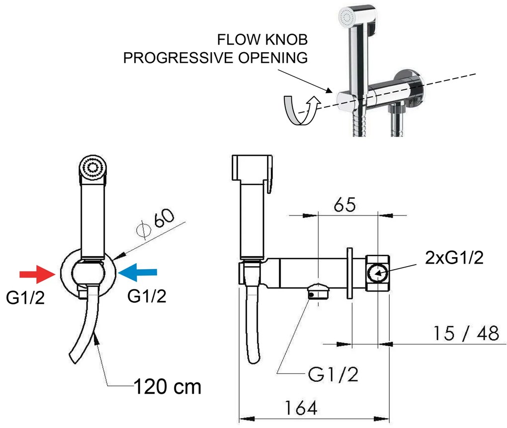Sapho, Podomítková baterie s bidetovou sprškou, kulatá, progresivní kartuše, černá matná, DB715