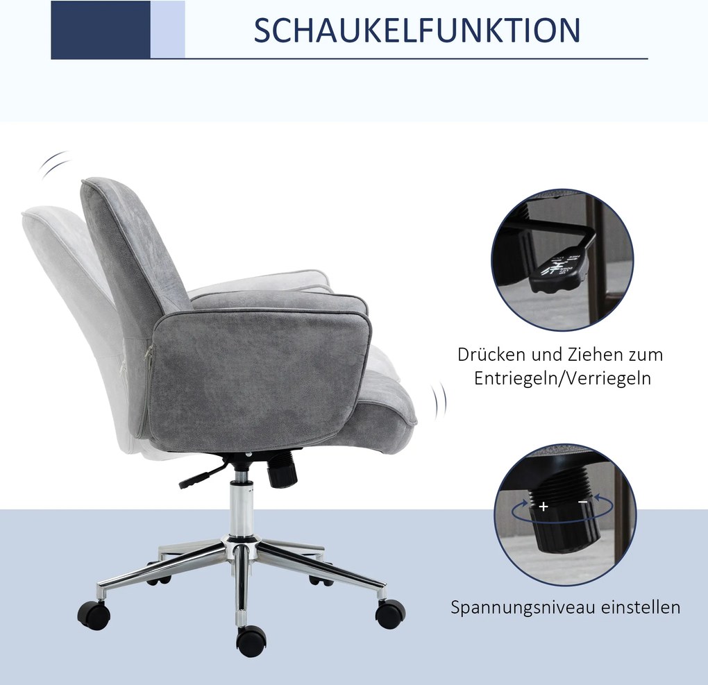 Kancelářská židle Vinsetto XXL ergonomická čalouněná židle výškově nastavitelná s funkcí houpání do nosnosti 120 kg Světle šedá | Aosom.de