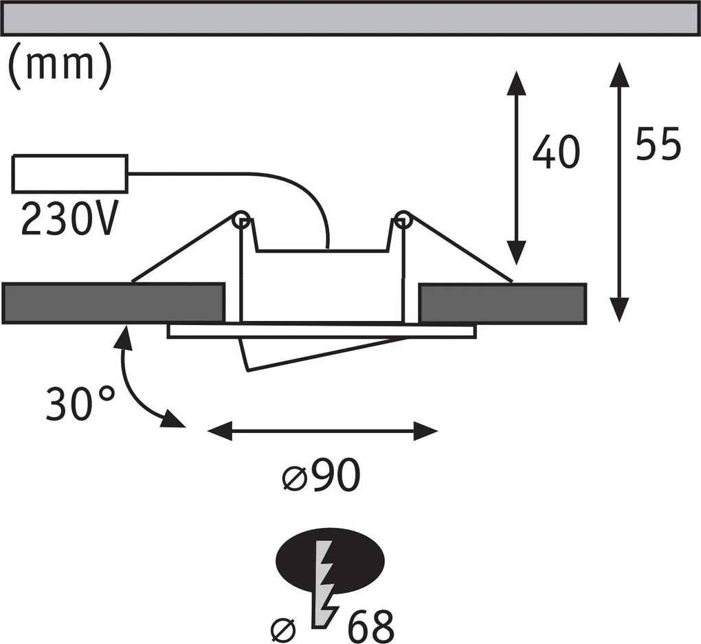 P 92461 LED vestavné svítidlo Calla výklopné IP65 kruhové 90mm 30° 6W 230V 4000K černá mat - PAULMANN