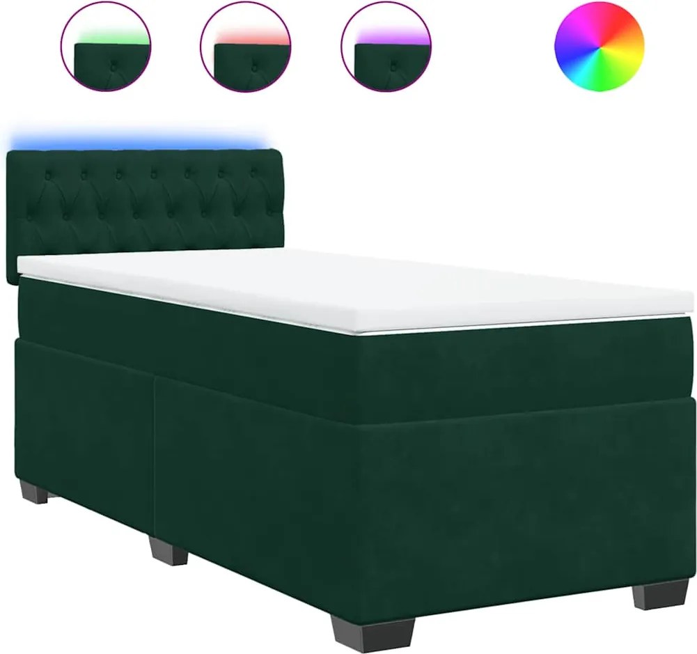 Box spring postel s matrací tmavě zelená 90x200 cm samet 3288519