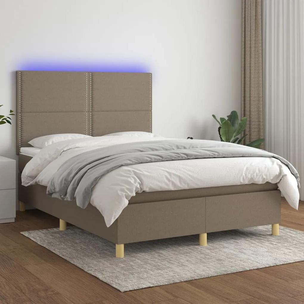 Box spring postel s matrací a LED taupe 140x190 cm textil,  3135353