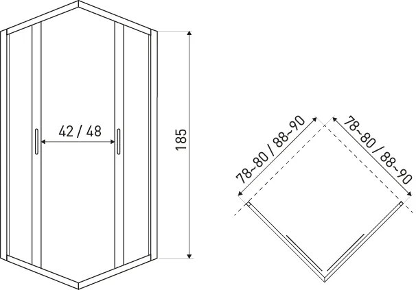 Aplomo Grenoble čtvercový sprchový kout s vaničkou Rozměr koutu: 80x80cm