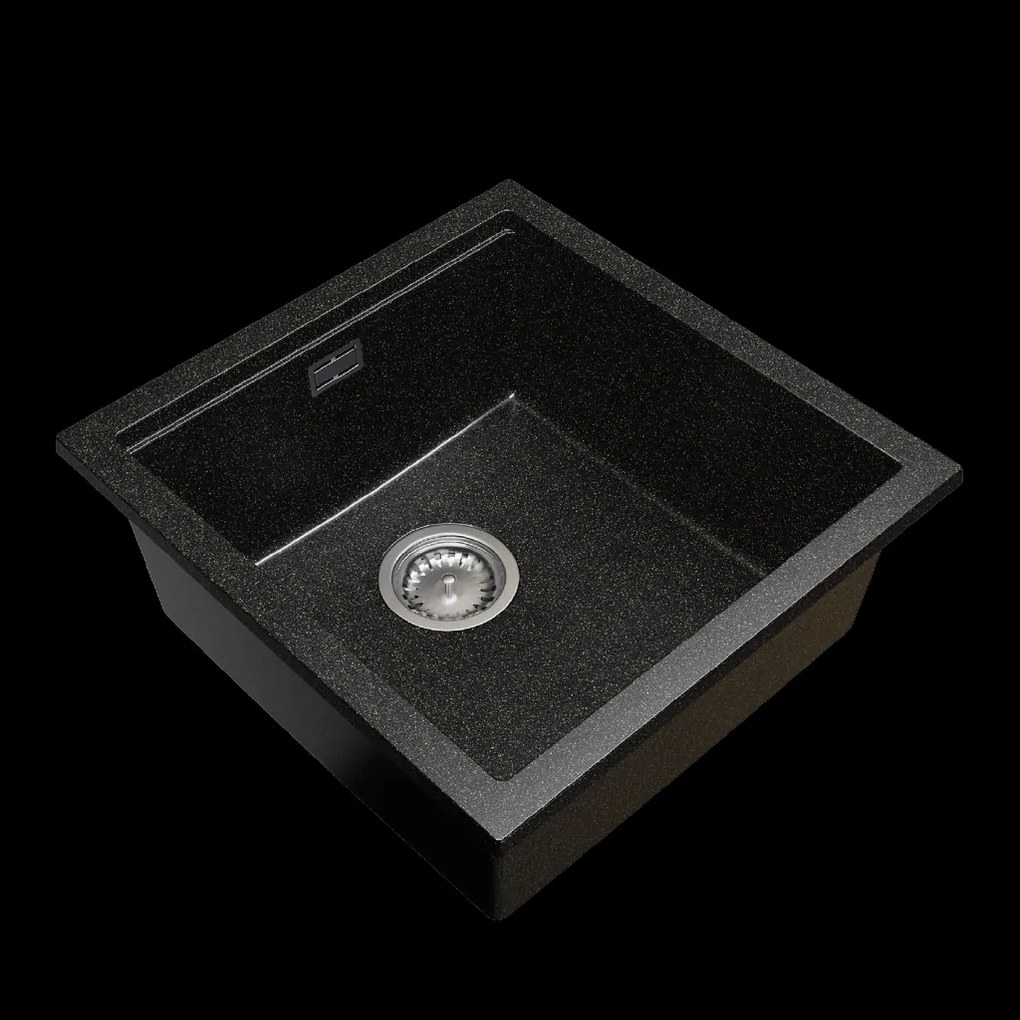 Gamma Decor 4850, 1-komorový granitový dřez 480x500x215 mm, černá se zlatými body, GMA-ZLE000164
