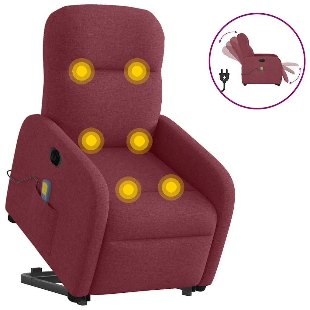 Elektrické zvedací masážní polohovací křeslo vínové textil 3303005