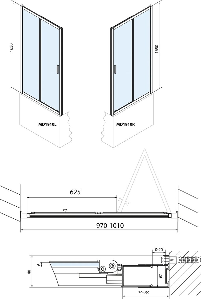 Polysan Polysan, DEEP sprchové dveře skládací 1000x1650mm, čiré sklo, MD1910