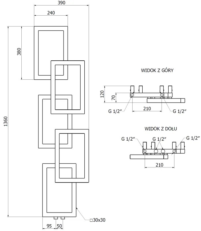 Mexen Grid, dekorativní koupelnový radiátor 1360 x 390 mm, 349 W, černá, W215-1360-390-00-70