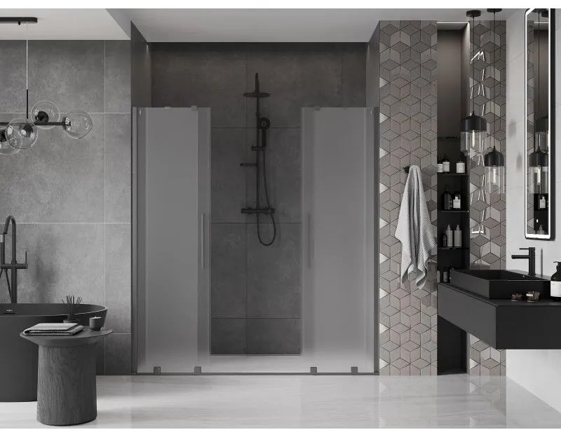 Mexen Velar Duo, posuvné sprchové dveře do otvoru 170 cm, 8mm sklo námraza, grafit broušený, 871-170-000-32-66