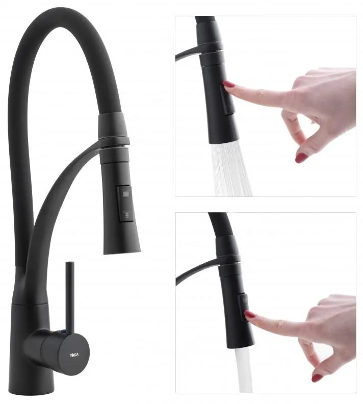 Erga Zefir, vysoká dřezová baterie s elastickým ramenem h-430, černá matná, ERG-YKA-BZ.ZEFIR-BLK