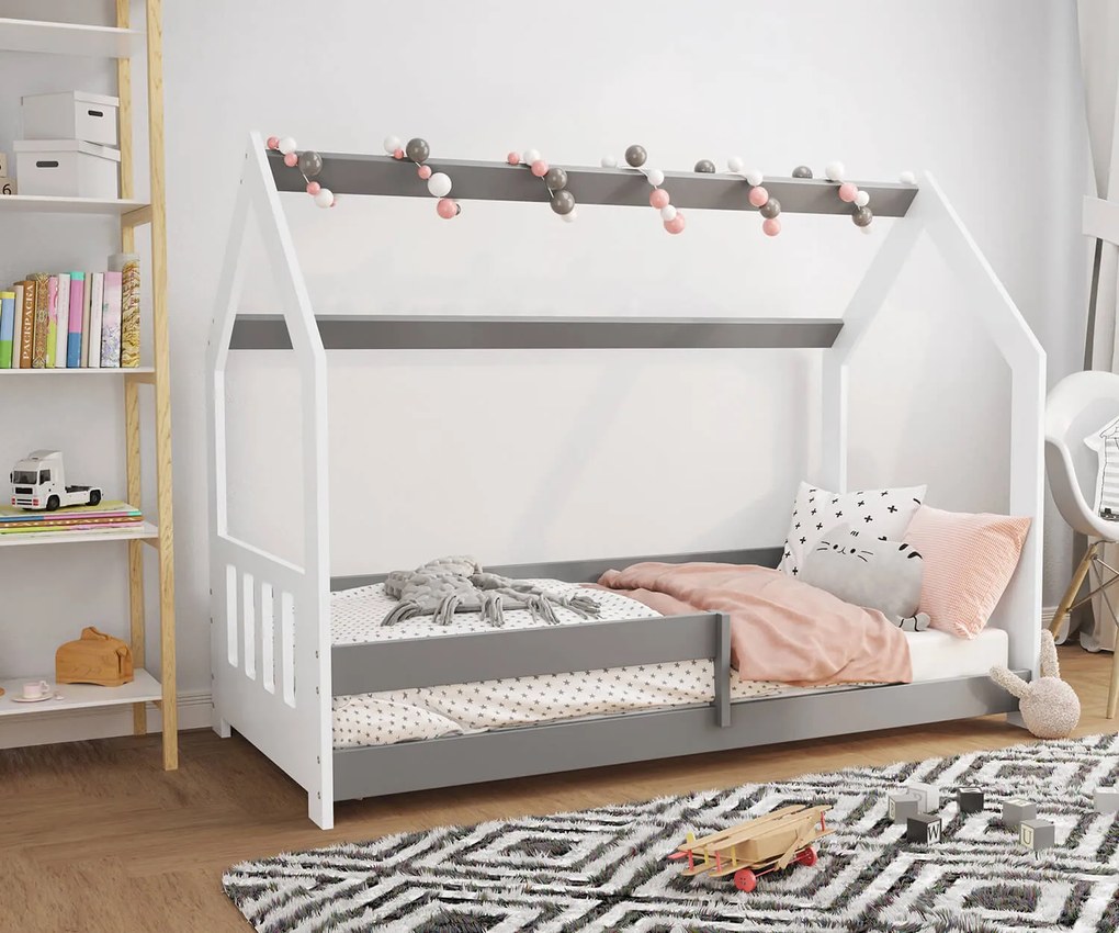 Dětská postel Domeček 160x80 D5C bílá s roštem