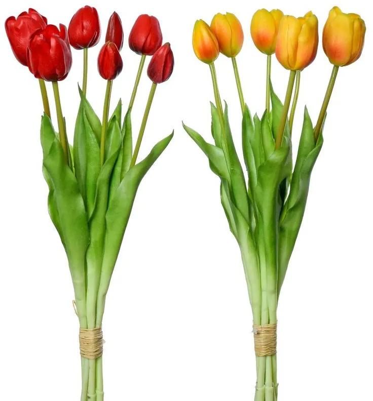Umělé tulipány gumové žlutooranžové, svazek 7 ks- 44 cm