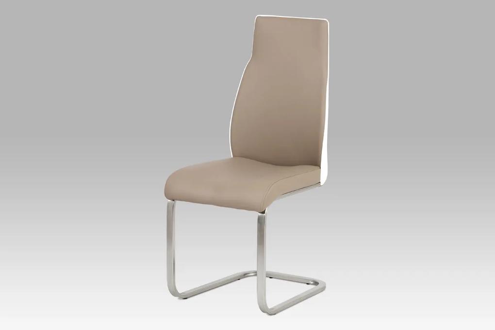 Artium Jídelní židle koženka cappuccino + bílá / broušený nerez - HC-911 CAP