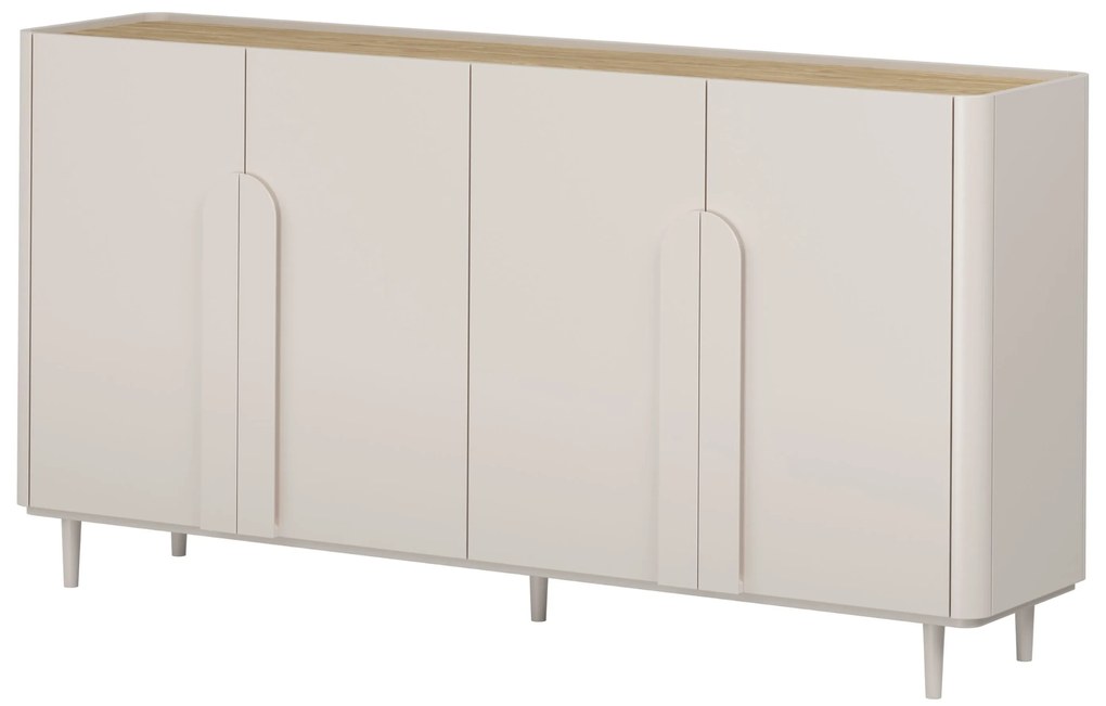 Komoda Amilio 200 cm na nožkách - kašmírová / dub olejovaný / kašmírové úchytky
