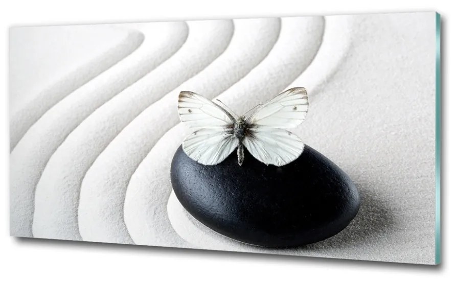 Wallmuralia Fotoobraz na skle Kámen zen a motýl 100x50