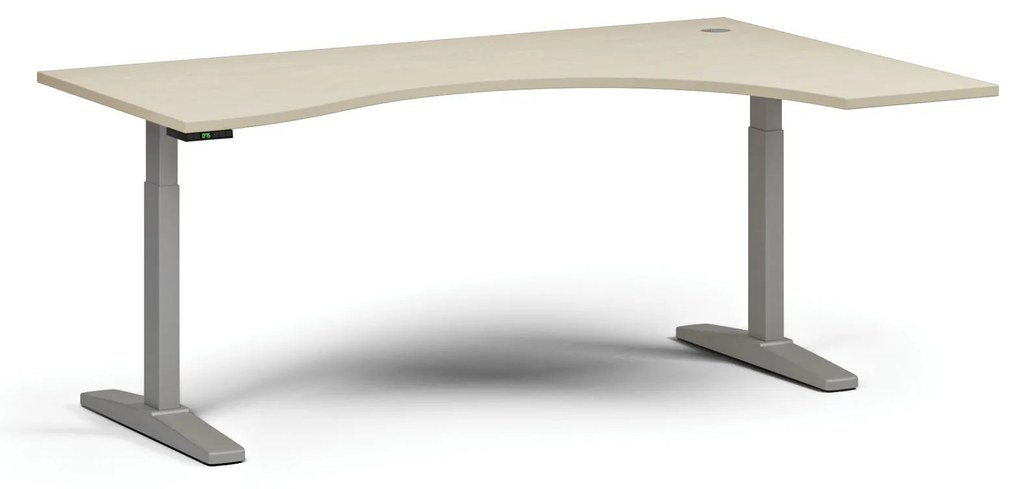 Výškově nastavitelný stůl, elektrický, 675-1325 mm, ergonomický pravý, deska 1800x1200 mm, šedá podnož, wenge