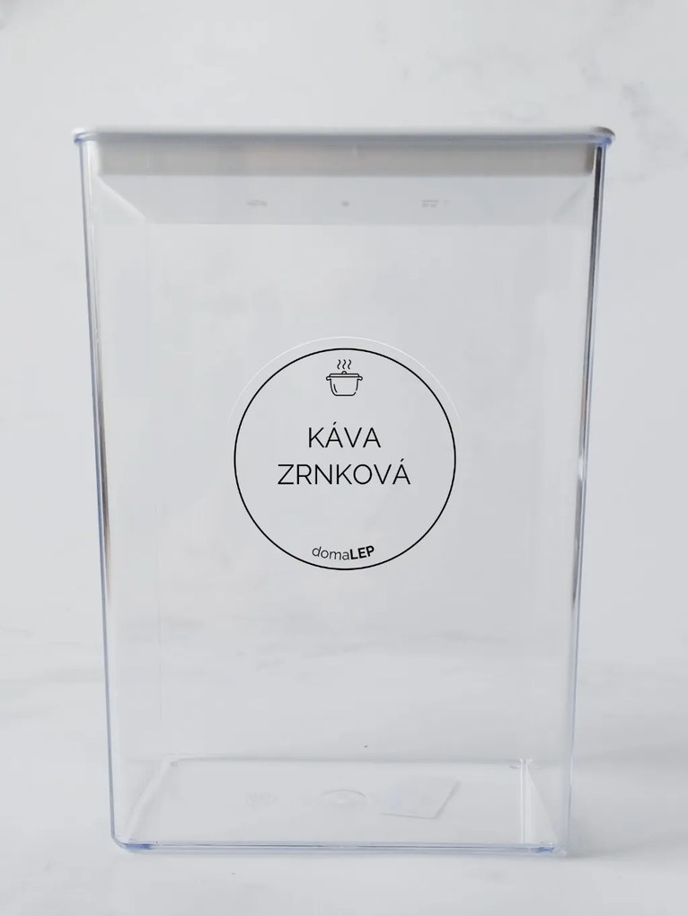 KÁVA ZRNKOVÁ – průhledná samolepka na dózu, základní písmo, 5 cm | DomaLEP