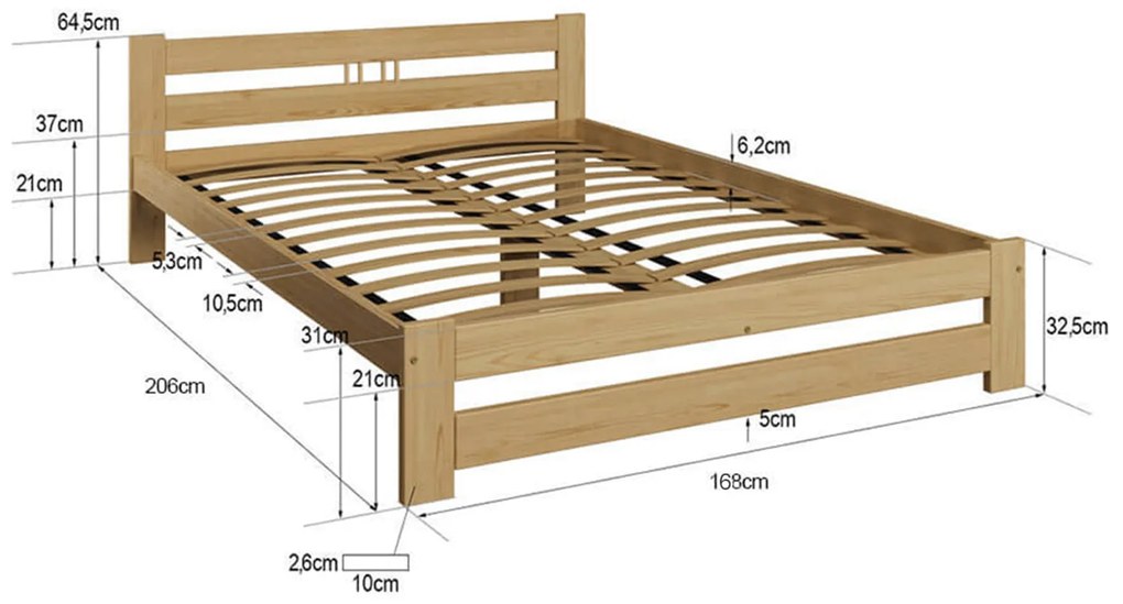 Postel z masivu VitBed 160x200 LUX borovice s roštem