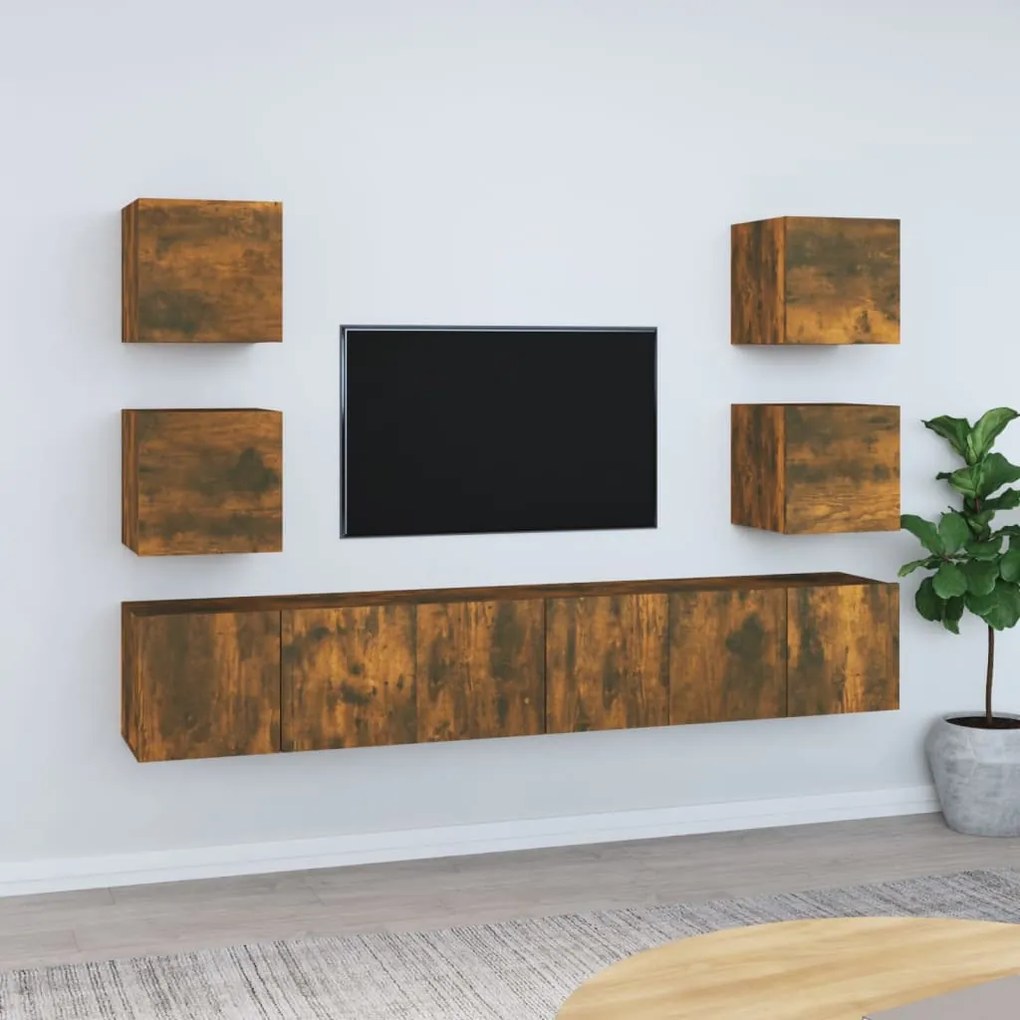 7dílný set TV skříněk kouřový dub kompozitní dřevo 3120242