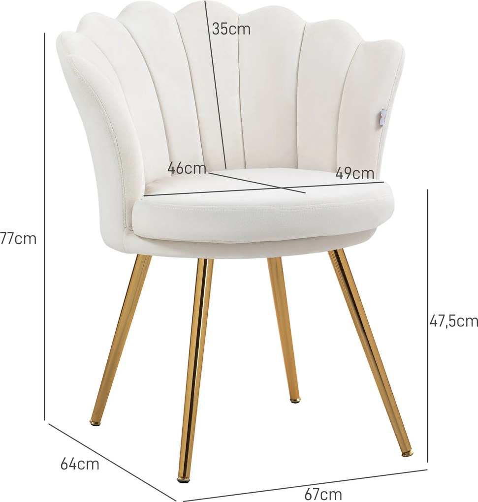 HOMCOM Křeslo typu Shell, Sametové, Toaletní Křeslo, Lounge Křeslo se Zlatými Kovovými Nohami pro Obývací Pokoj, Ložnici a Jídelnu, 67Š x 64H x 77V c…