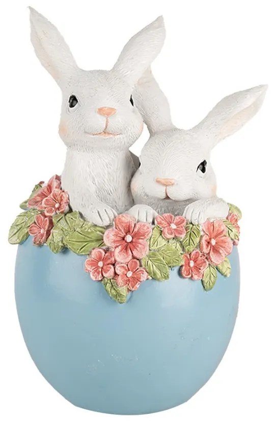 Dekorace králíci v modrém vajíčku s květy - 13*12*21 cm