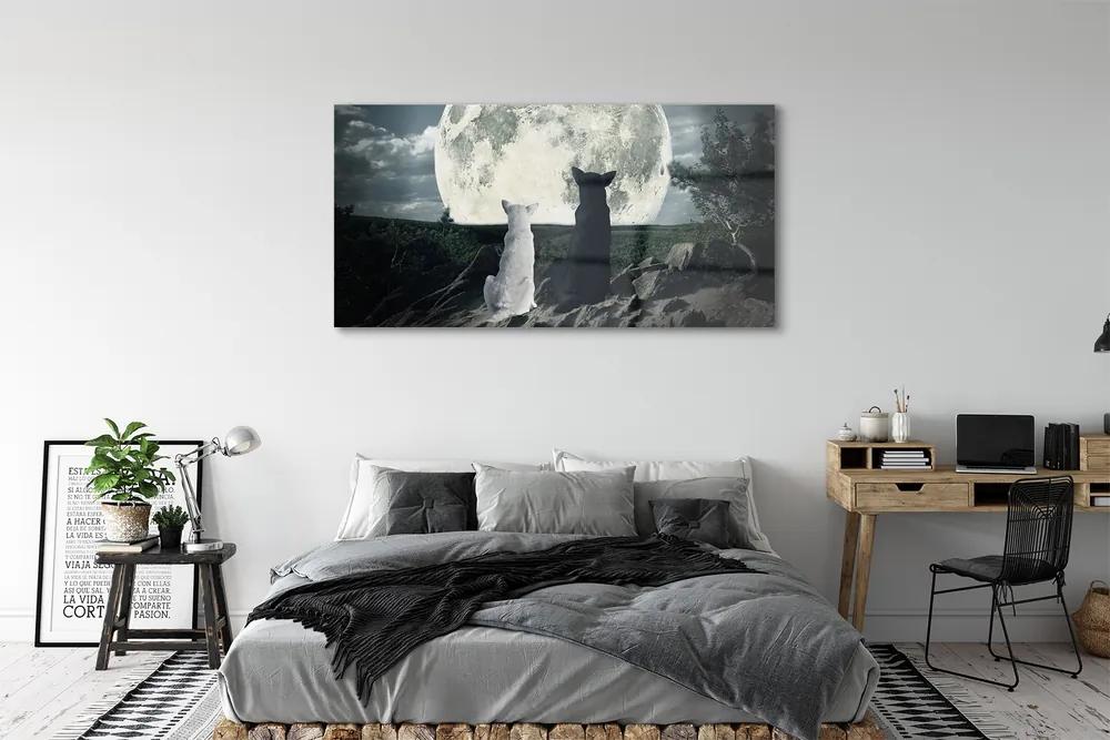 akrylový obraz Wolves měsíc lesní 140x70 cm