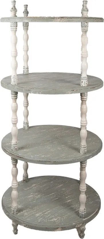 Zeleno-béžový antik volně stojící kulatý dřevěný regál Brocante - Ø 80*175 cm