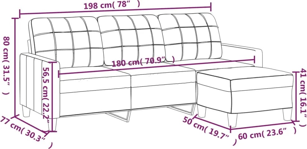 3místná pohovka s podnožkou šedá 180 cm umělá kůže 3201016