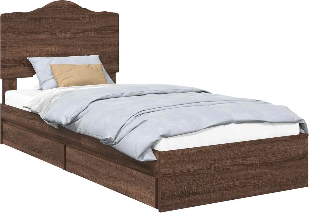Postel s úložným prostorem se zásuvkou Hnědý dub 70 x 190 cm 3413561