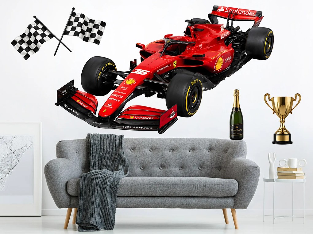 Červená formule F1 textilní přelepitelná samolepka na zeď arch 75 x 44 cm