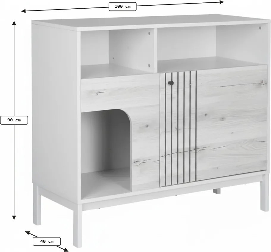 Komoda FROST 100x90 cm bílá, dekor dub alpský
