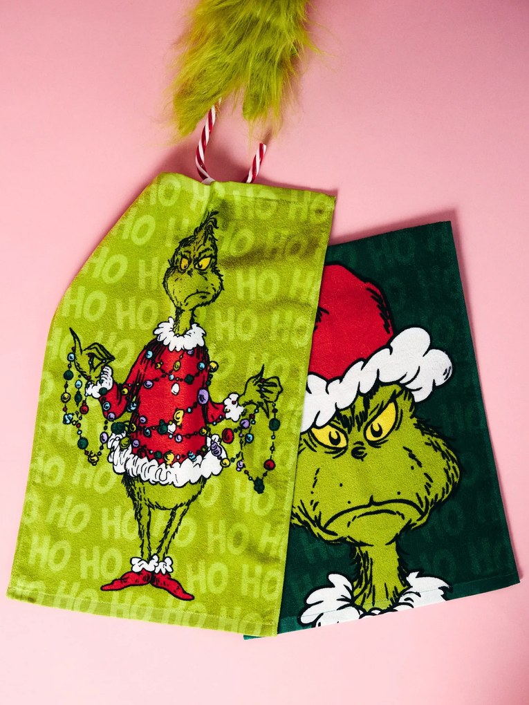 Sinsay - Sada bavlněných dětských ručníků na ruce s vánočním motivem 2 pack Grinch - zelená