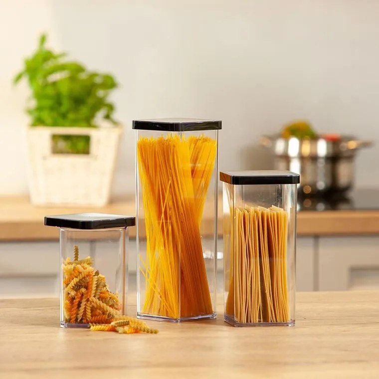 Hranatá plastová dóza na potraviny LOFT černá 1,5 l