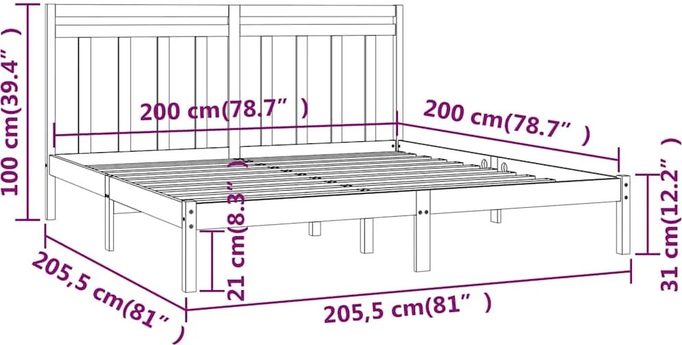 Rám postele šedý masivní dřevo 200 x 200 cm 3105272