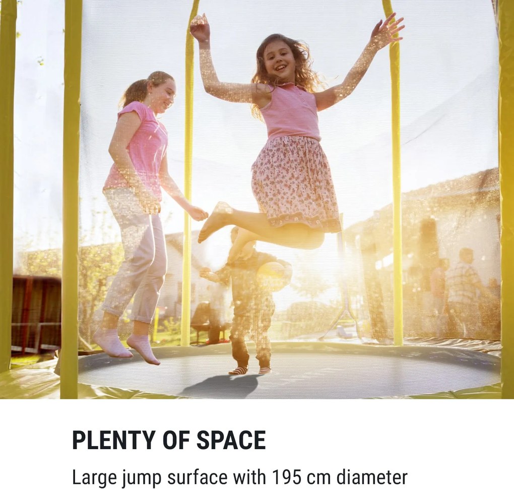 KLARFIT Jumpstarter, trampolína, Ø 2,5 m, síť max. 120 kg, skákací plocha Ø 195 cm