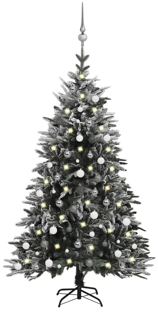 Umělý vánoční stromek LED a sada koulí zasněžený 180cm PVC a PE,  3077929