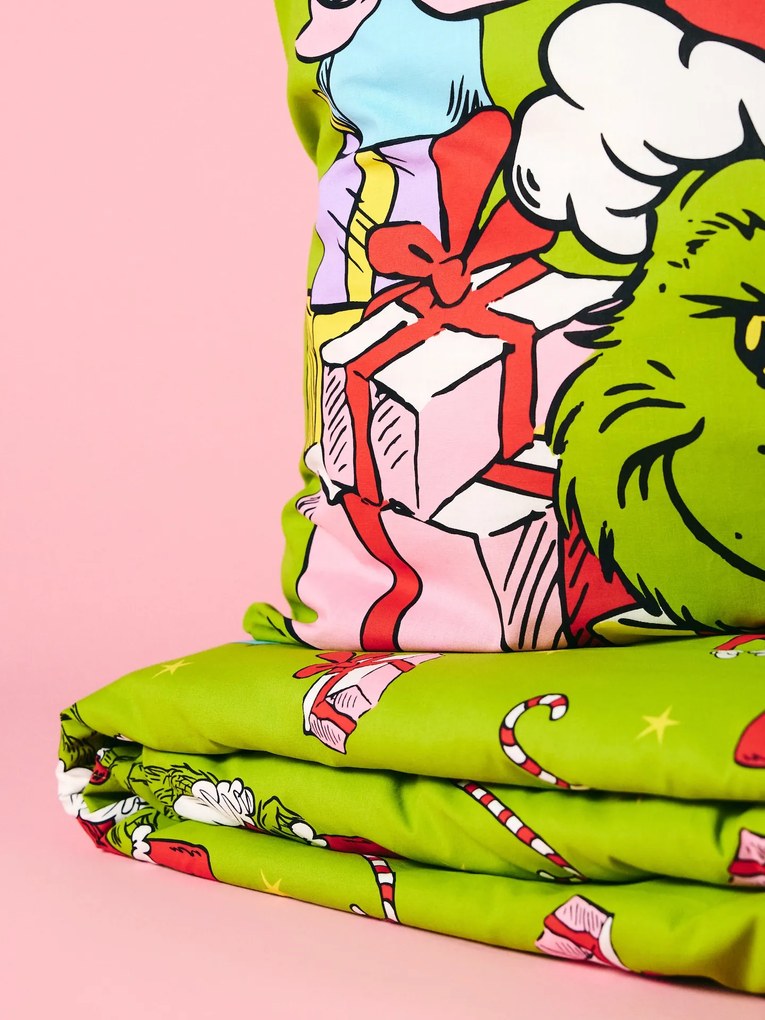 Sinsay - Bavlněný vánoční povlečení s potiskem Grinch - neonová