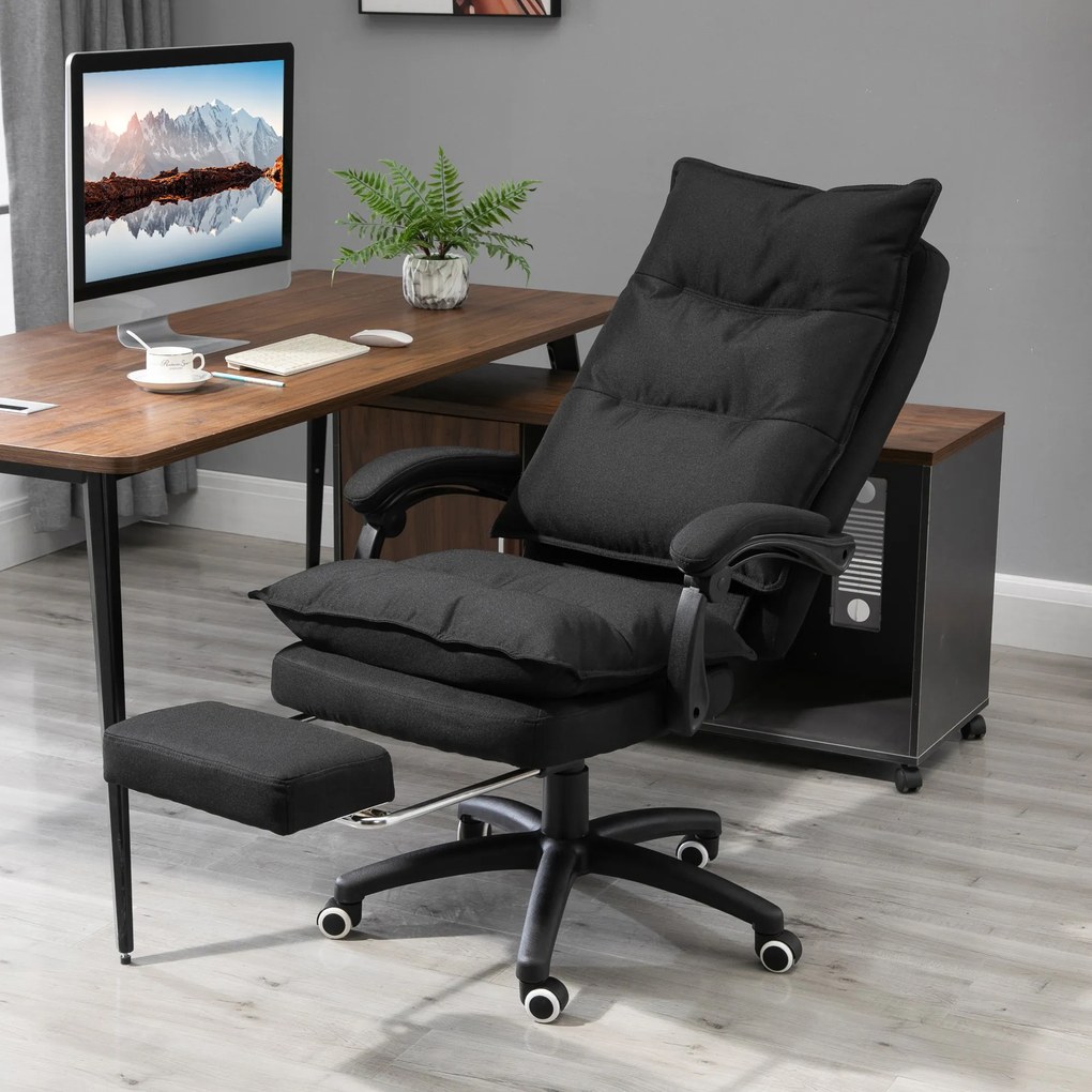 Masážní kancelářská židle Vinsetto s výsuvnou podnožkou, ergonomická kancelářská židle, výškově nastavitelná, černá