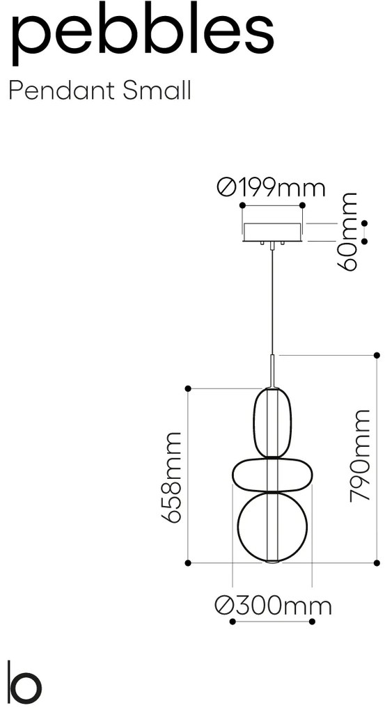 Bomma Luxusní LED závěsné svítidlo Pebbles Small s baldachýnem Stmívání, řízení: Casambi, Konfigurace: Konfigurace 2