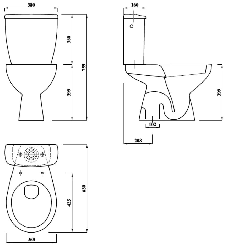 Aqualine MIGUEL WC kombi, dvojtlačítko 3/6l, spodní odpad, bílá LC2258