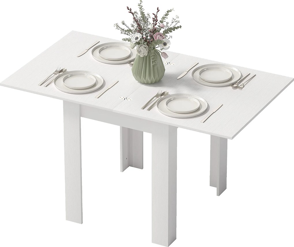 HOMCOM rozkládací jídelní stůl pro 4-6 osob z dřeva a oceli, 140x80x77,5 cm, bílé dřevěné provedení