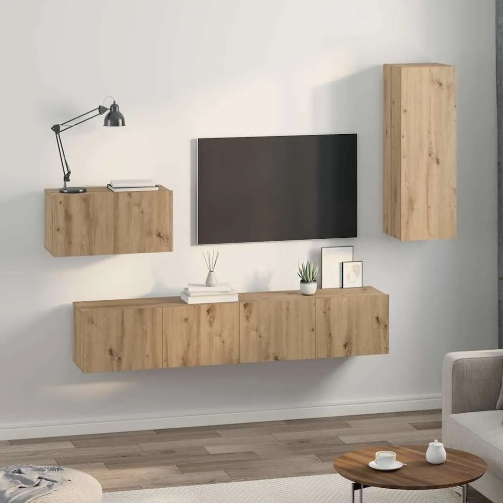 Nástěnná skříň na TV 4 ks Artisanový dub Kompozitní dřevo 3393467