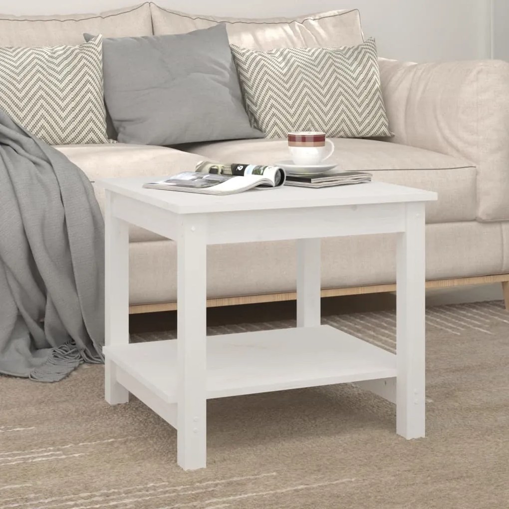 vidaXL Konferenční stolek 50 x 50 x 45 cm masivní borové dřevo [822278] Barva: Bílá