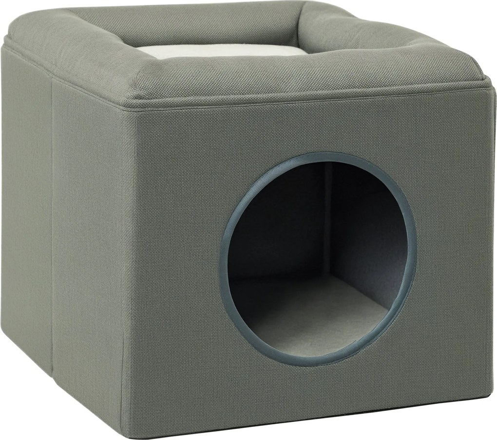 PawHut kočičí jeskyně s dvěma úrovněmi, kočičí pelíšek s polštářem, psí dům pro kočky do 5 kg, 36,5 x 36,5 x 33 cm, zelená | Aosom